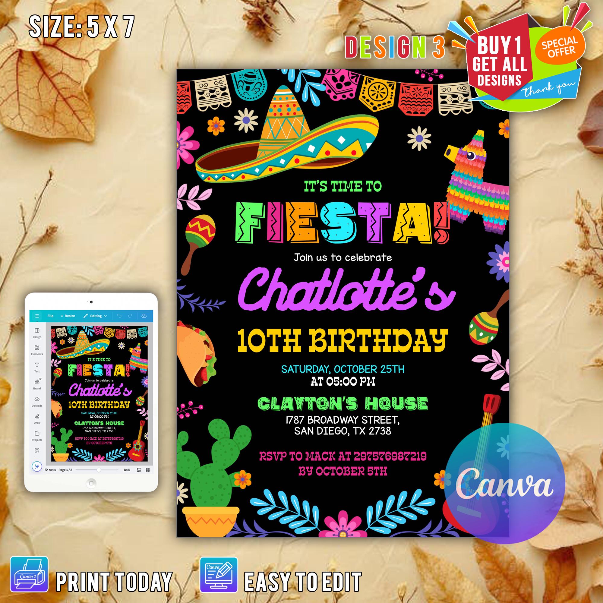 Fiesta Birthday Invitation, Fiesta Invitation, Mexican Theme Invitation ...