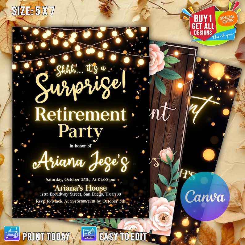 Editable Retirement Birthday Party It's a Surprise, Retirement Party ...