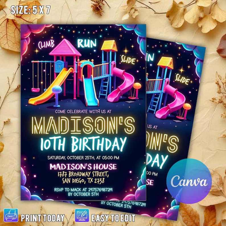 Editable Playground Birthday Invitation, Bounce Indoor Playground ...