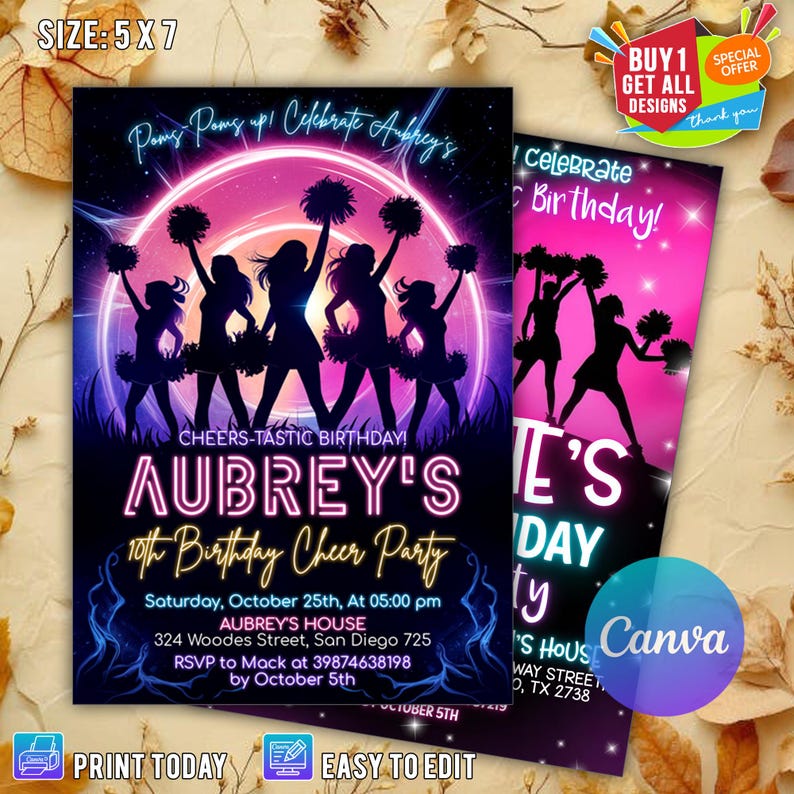 Cheerleader Invitation, Cheerleader Birthday Invitation, EDITABLE Cheer ...