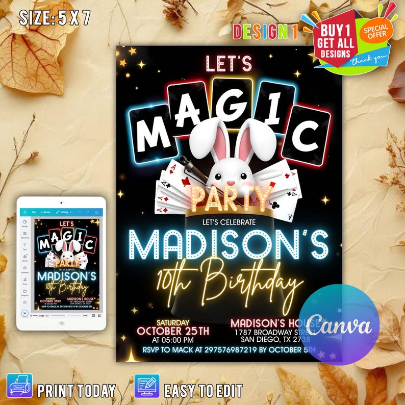 Editable Magic Show Invitation, Magic Show Invitation Instant Download ...