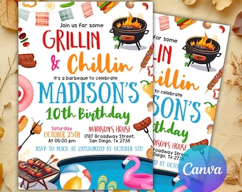 Editable Pool Party and BBQ Invitation, Summer Party Invite, Pool Party ...