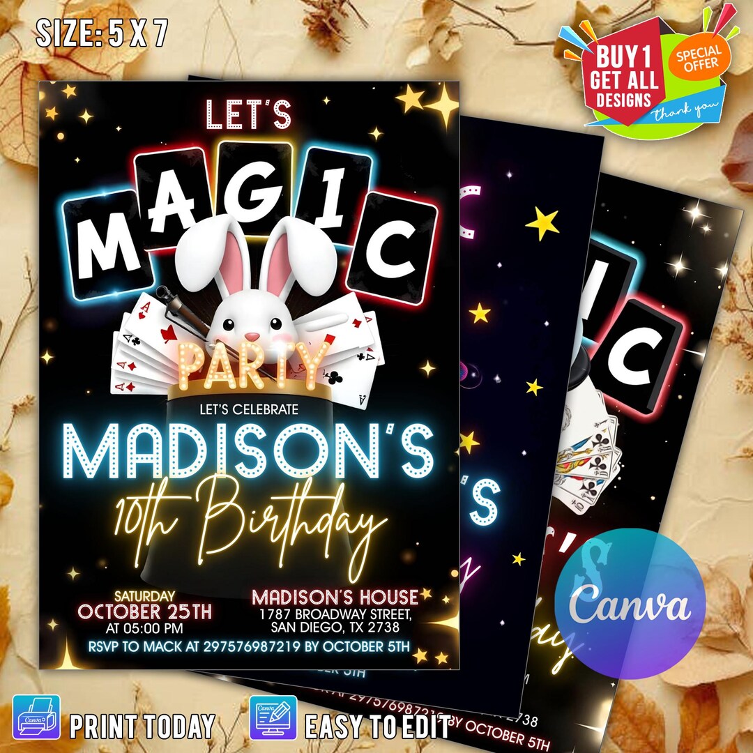 Editable Magic Show Invitation, Magic Show Invitation Instant Download ...