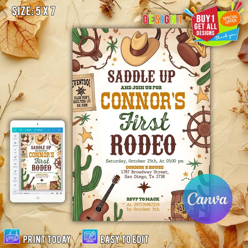 Editable First Rodeo Birthday Invitation, Rodeo 1st Birthday Invitation ...