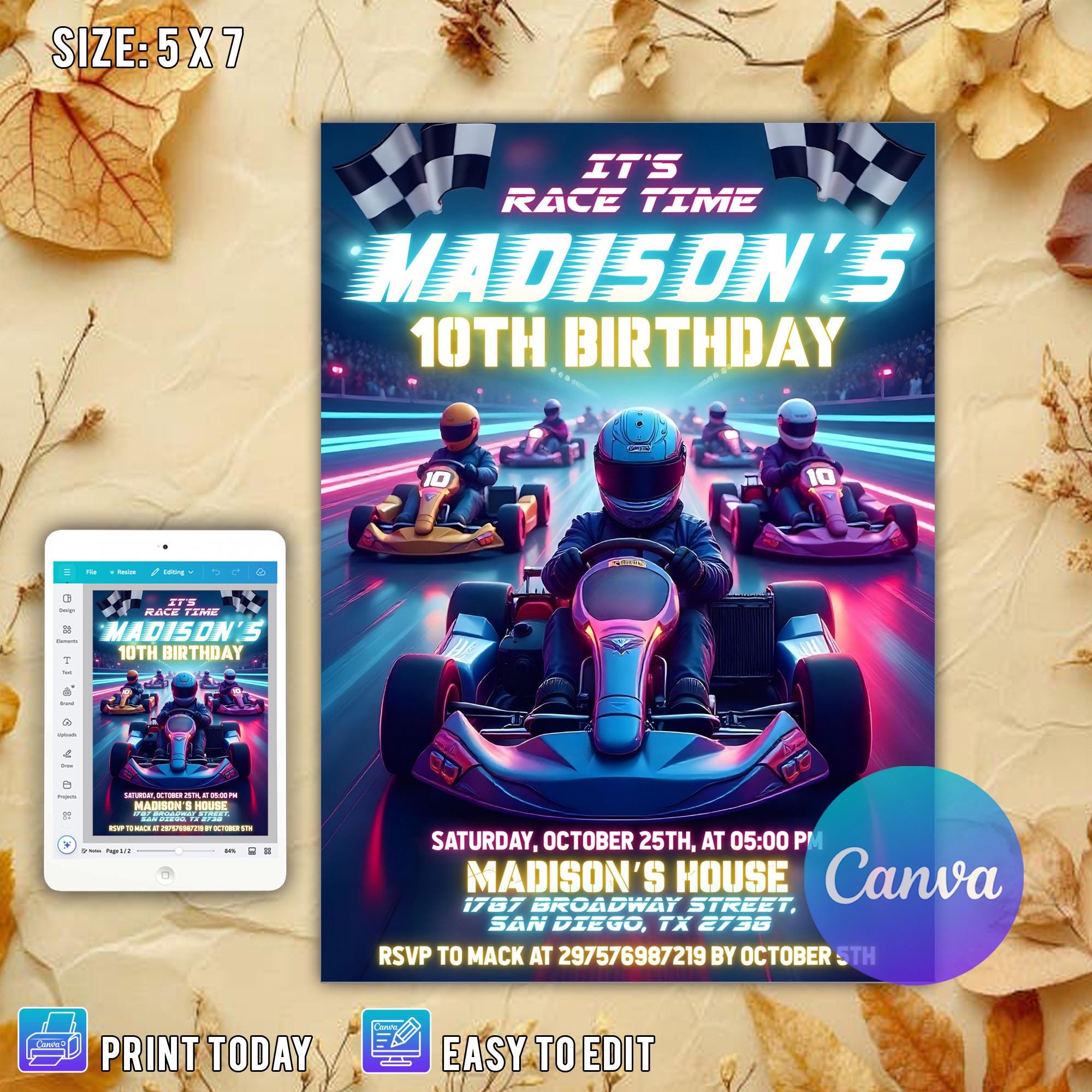 Go Kart Birthday Invitation, Go Kart Party, Karting Invitation, Go Kart ...
