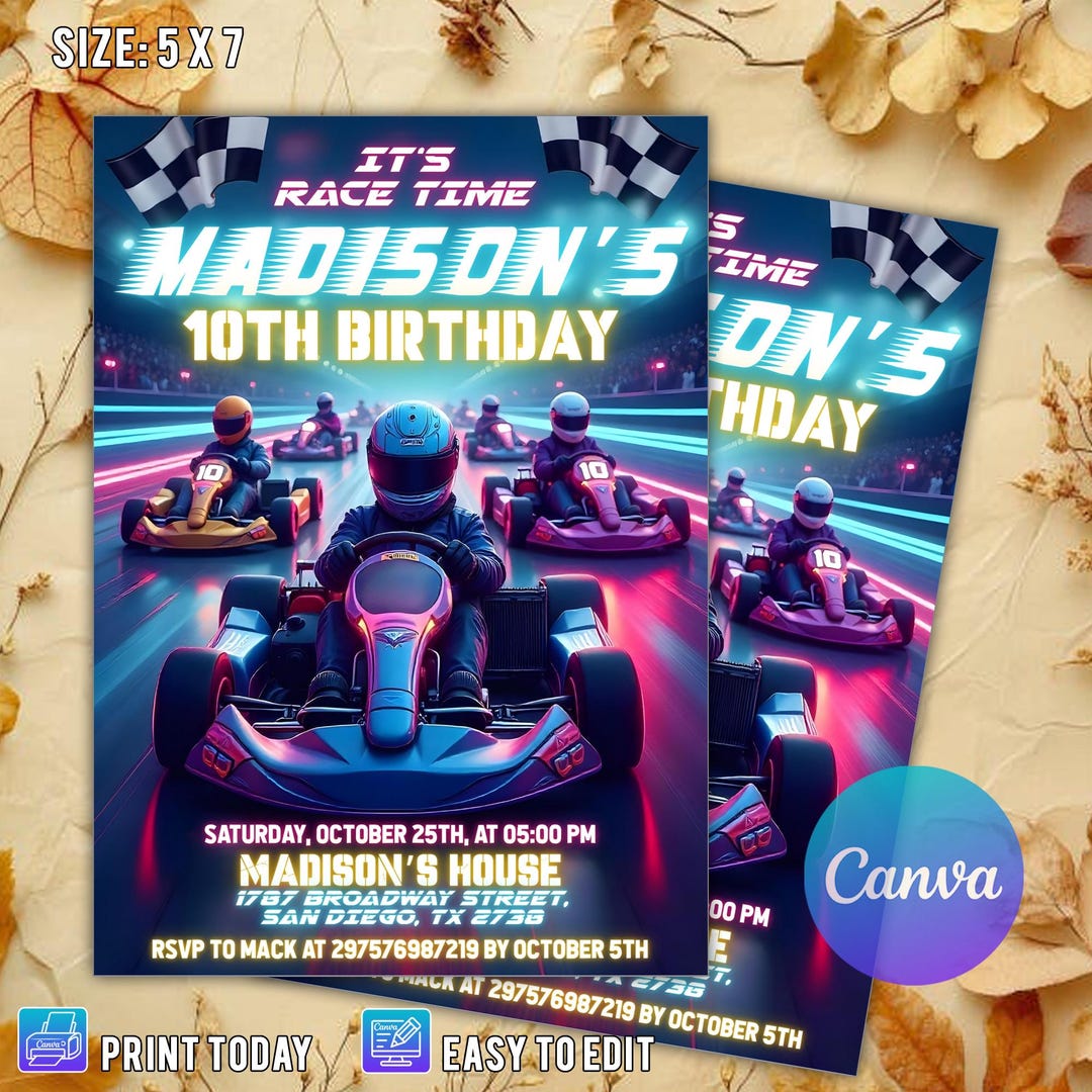 Go Kart Birthday Invitation, Go Kart Party, Karting Invitation, Go Kart ...