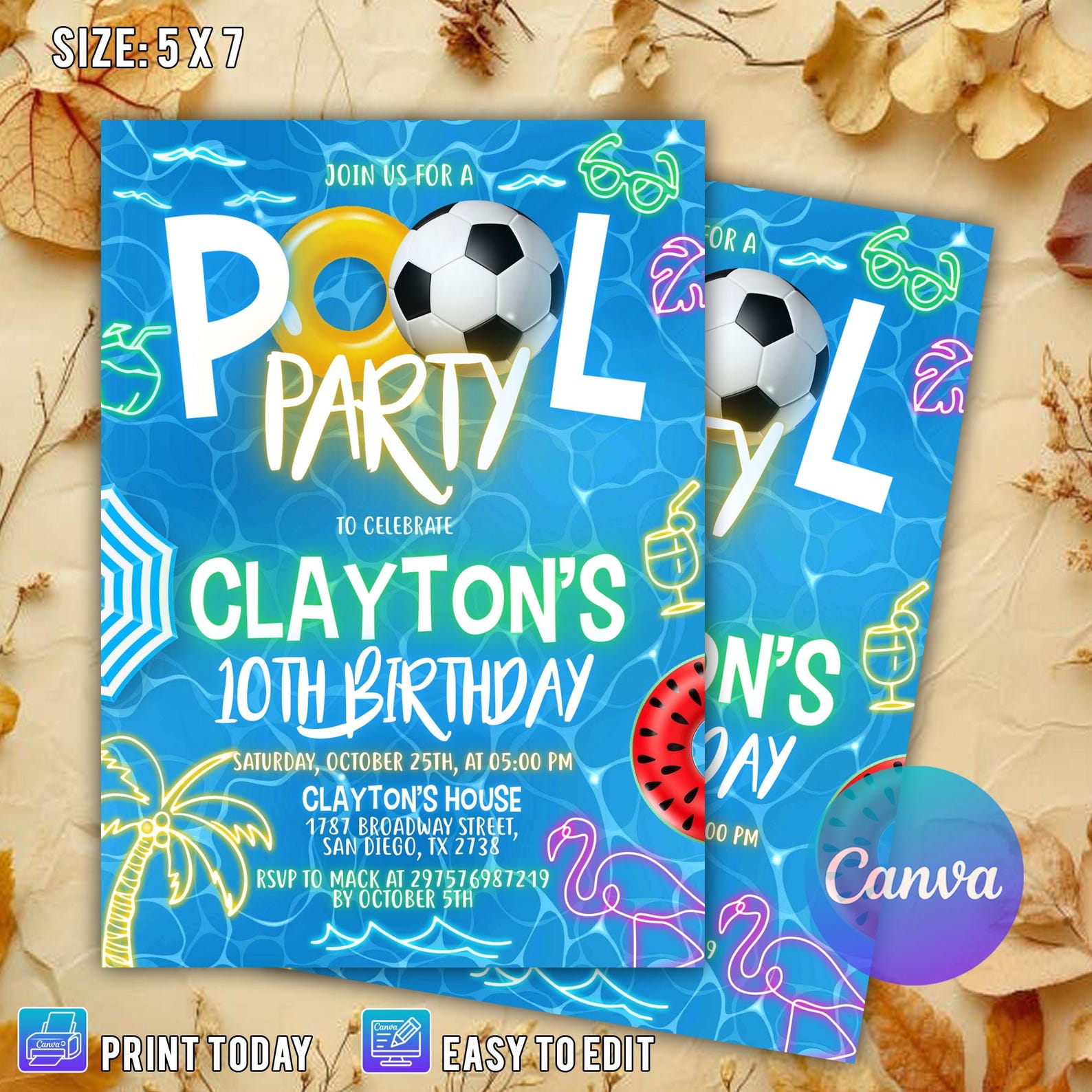 Soccer Pool Party Invitation, Boy Pool Party, Soccer and Pool Party ...