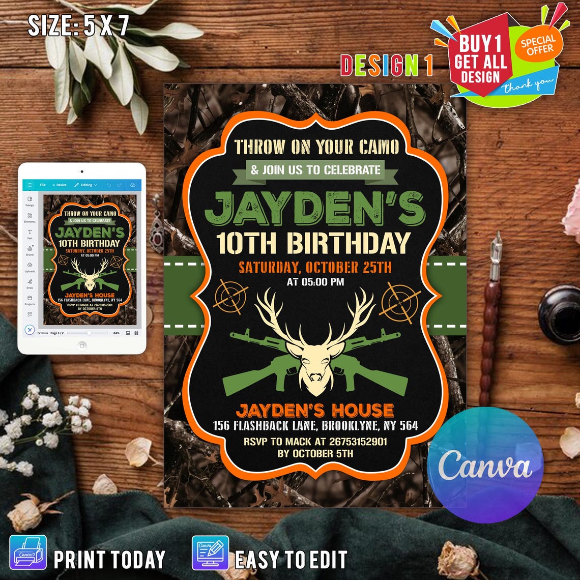 Hunting Birthday Party Invitation, Hunting Invitation, Birthday ...