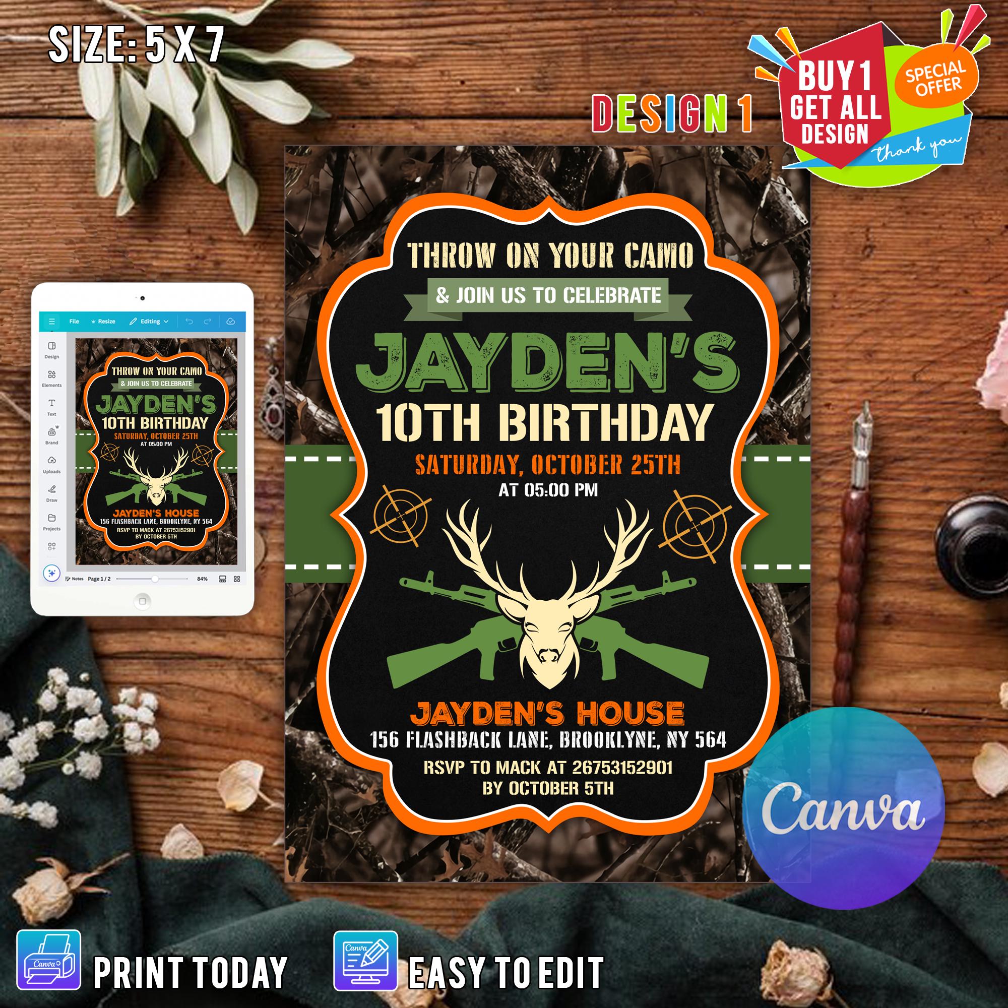 Hunting Birthday Party Invitation, Hunting Invitation, Birthday ...