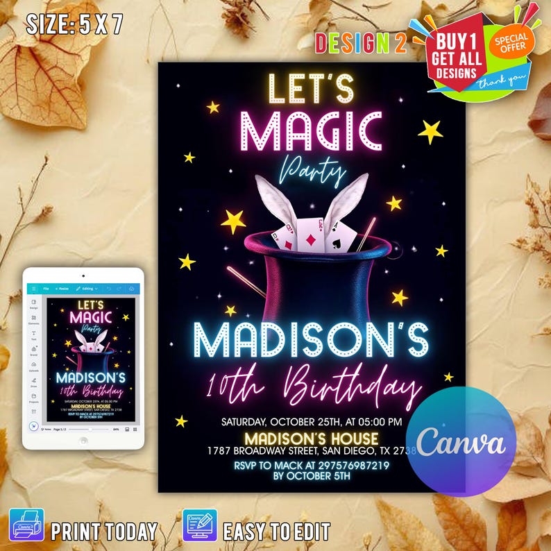 Editable Magic Show Invitation, Magic Show Invitation Instant Download ...