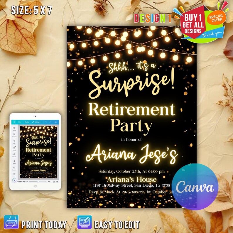 Editable Retirement Birthday Party It's a Surprise, Retirement Party ...