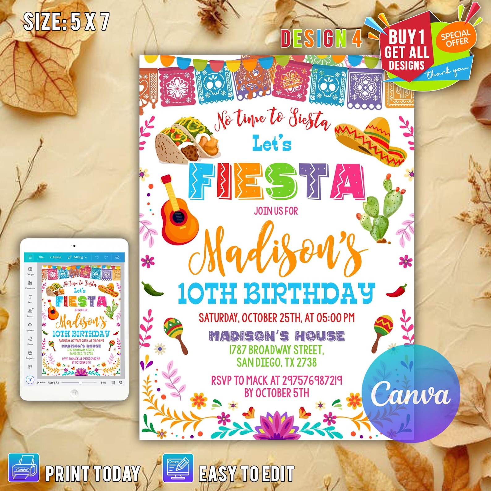 Fiesta Birthday Invitation, Fiesta Invitation, Mexican Theme Invitation ...