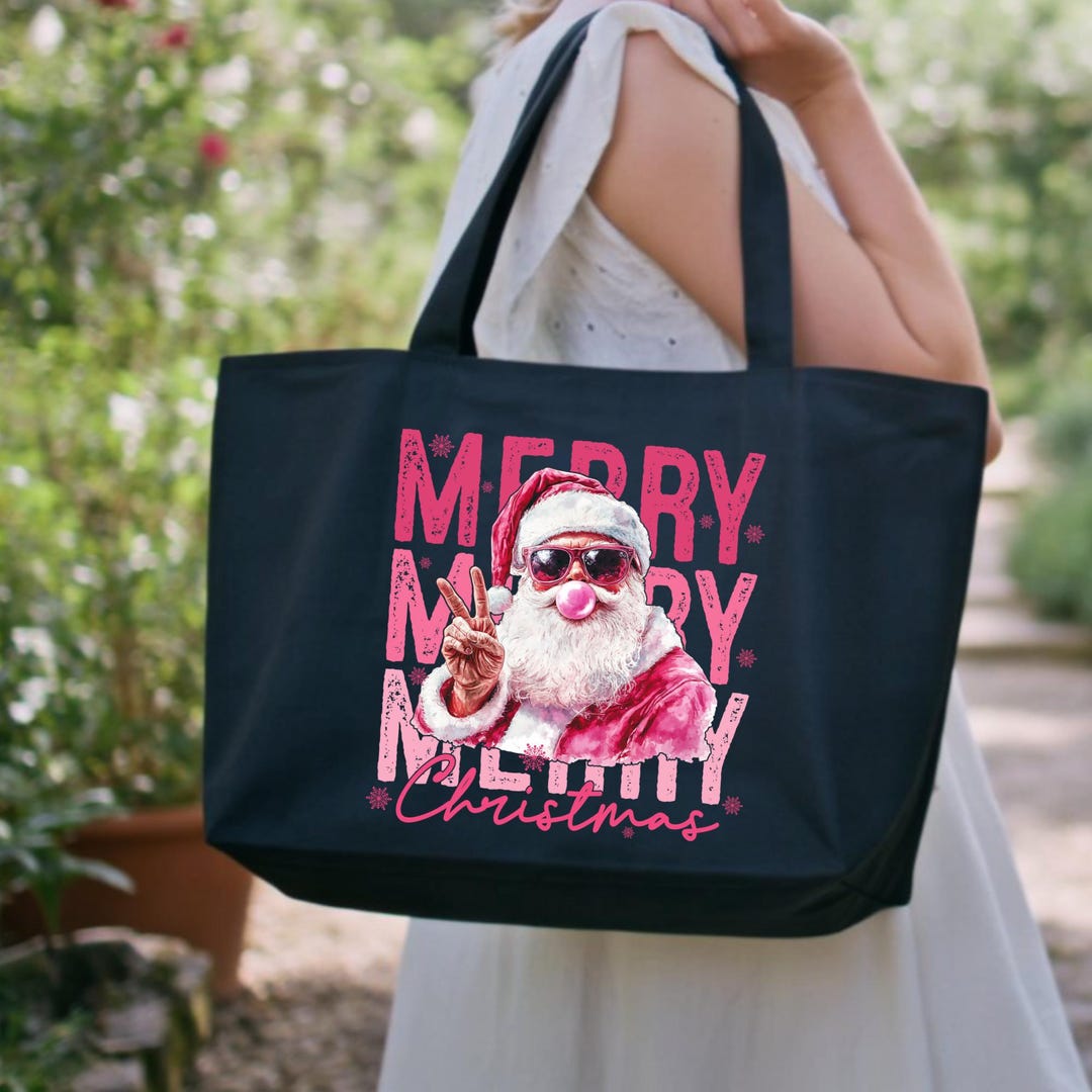 Retro Santa Tote Bag, Pink Christmas Shopper - Etsy