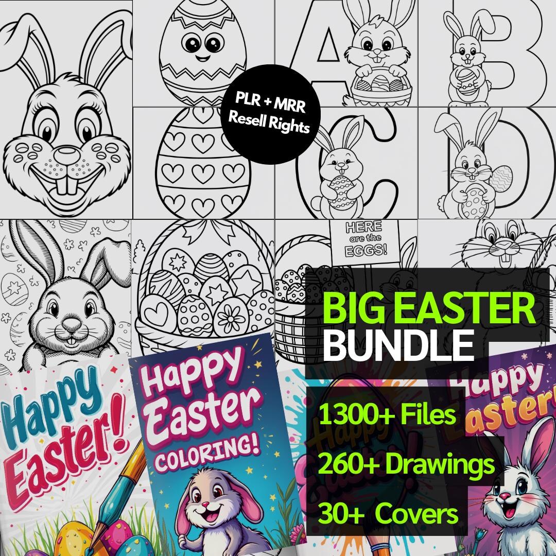 PLR + MRR Großes Oster-Bundle - 1300+ Dateien - Für Kinder und Erwachsene - Malseiten - Mehrere ...