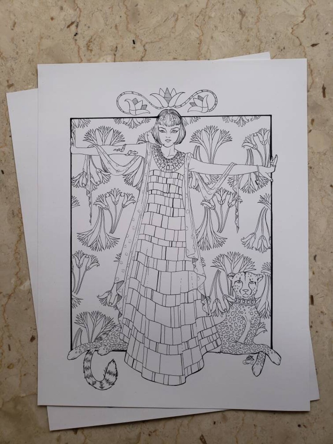 Downloadable Coloring Page, Cleopatra and Leopard, Intricate Coloring ...