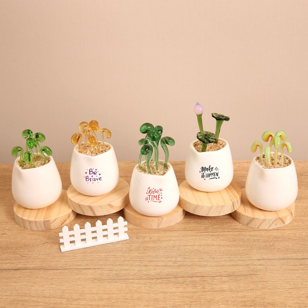 Mini Glass Plant With Quote Pot, Handmade Terrarium Sprout Gift, Desk ...