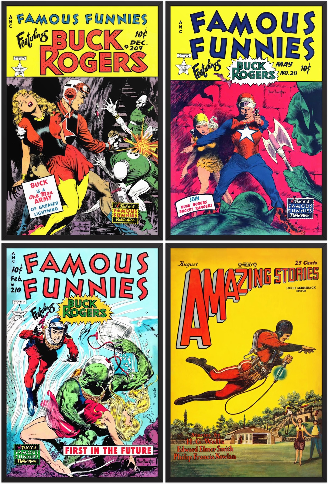 Buck Rogers Vintage Comic Book Posters - 3x Famous Funnies (209, 210 ...