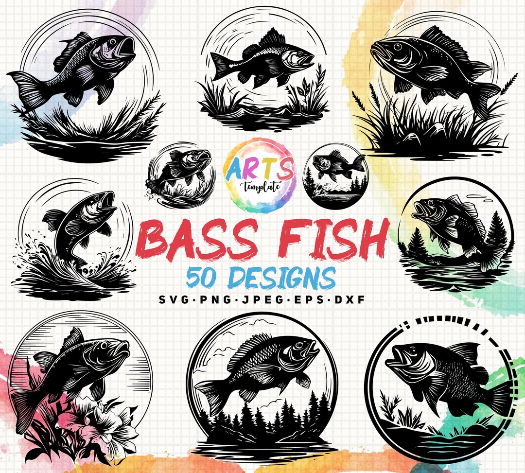 Bass Fish Bundle Svg Png Jpeg Eps Dxf Bundle Silhouette Clipart Cricut ...