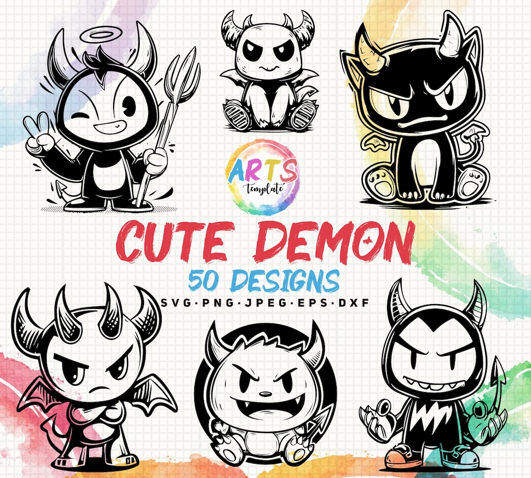 Cute Demon Art Templates Svg Png Jpeg Eps Dxf Bundle Silhouette Clipart ...