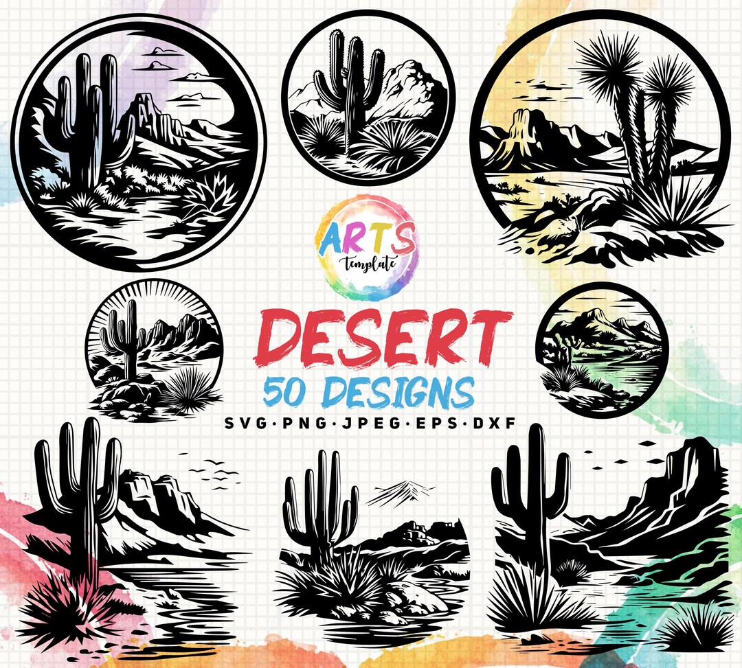 Desert Landscape Bundle Svg Png Jpeg Eps Dxf Bundle Silhouette Clipart ...