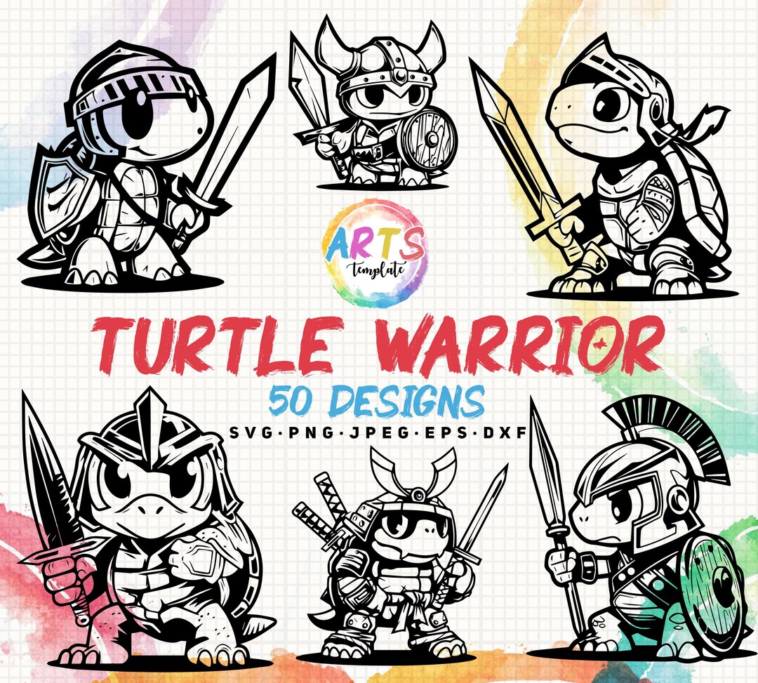 Turtle Warrior Art: Spartan, Samurai, Viking SVG Bundle (digital ...