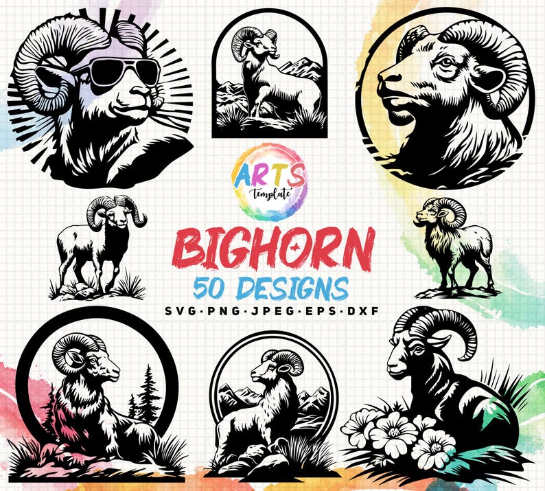 Bighorn Bundle Svg Png Jpeg Eps Dxf Bundle Silhouette Clipart Cricut Vector Commercial Use ...