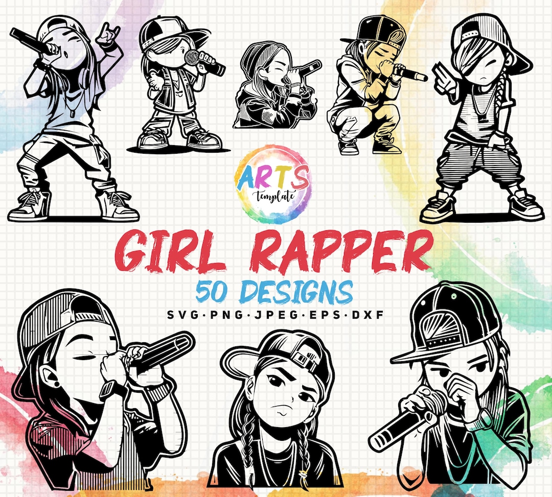 Cute Girl Rapper Art Template Svg Png Jpeg Dxf Bundle Silhouette ...