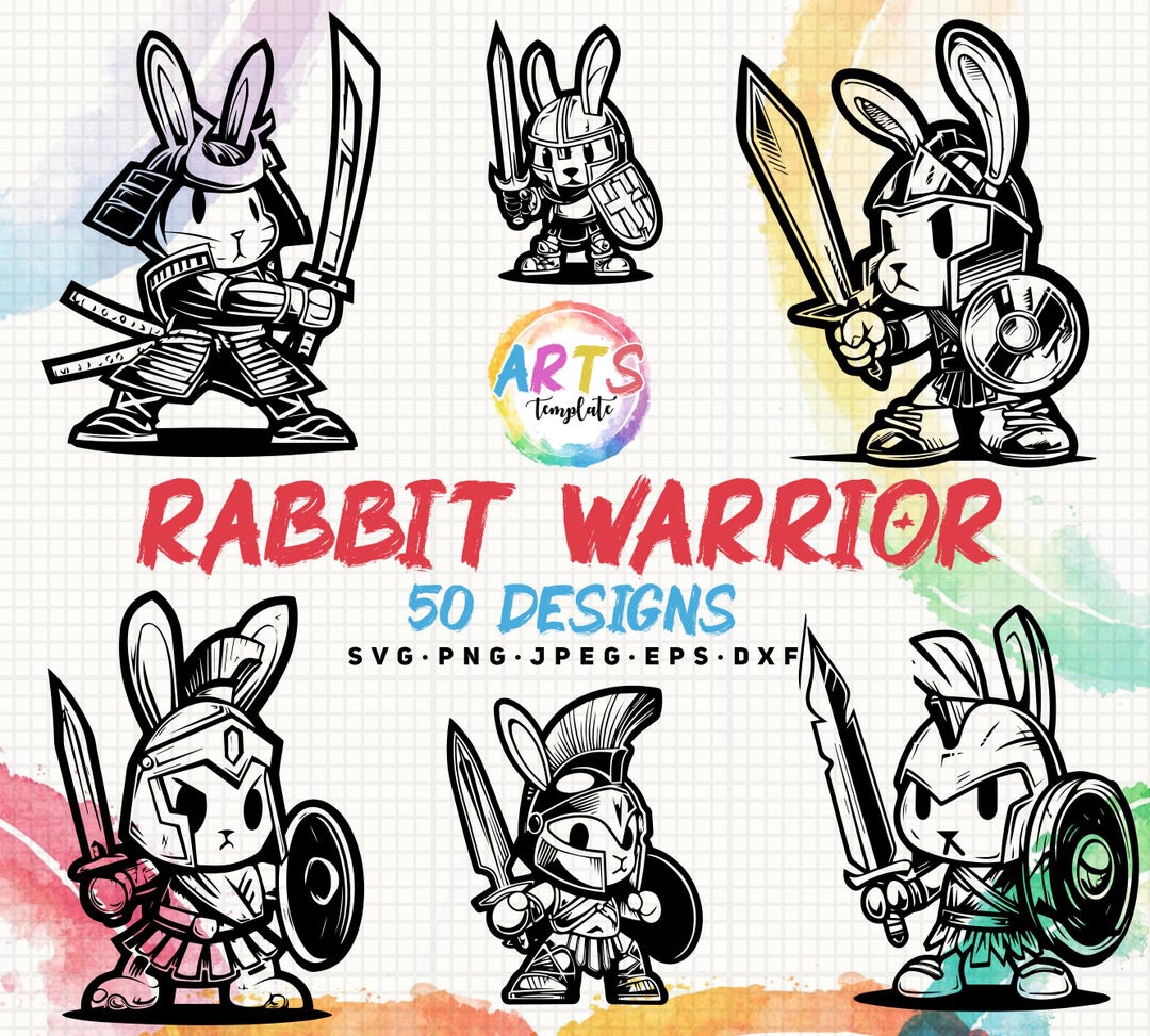 Rabbit Warrior Art Template Svg Png Jpg Dxf Bundle Silhouette Clipart ...