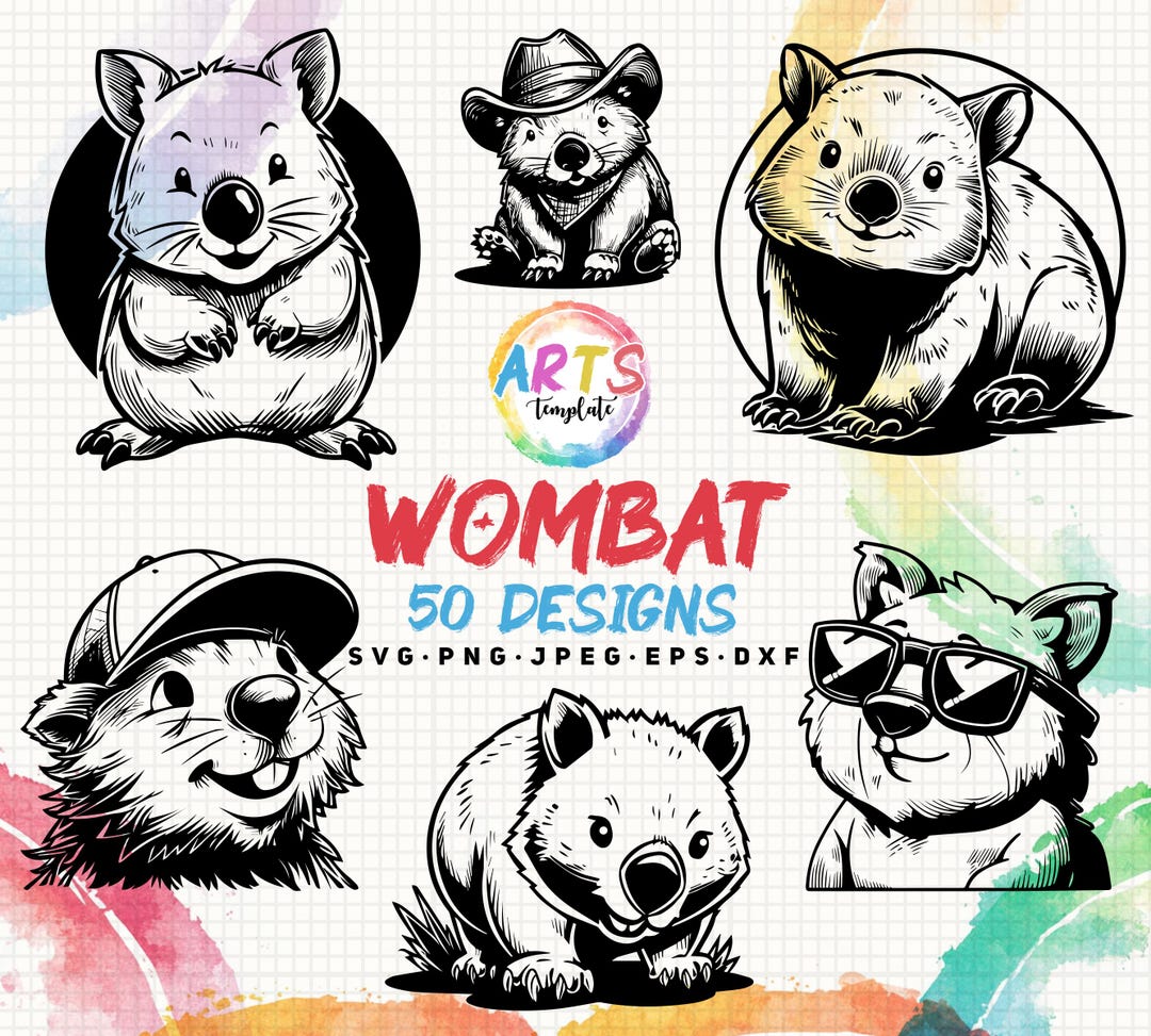 Cute Wombat Bundle Svg Png Jpeg Eps Dxf Bundle Silhouette Clipart ...