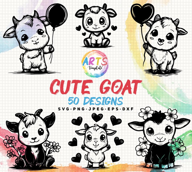 Cute Goat Art Template Svg Png Jpeg Dxf Bundle Silhouette Clipart ...