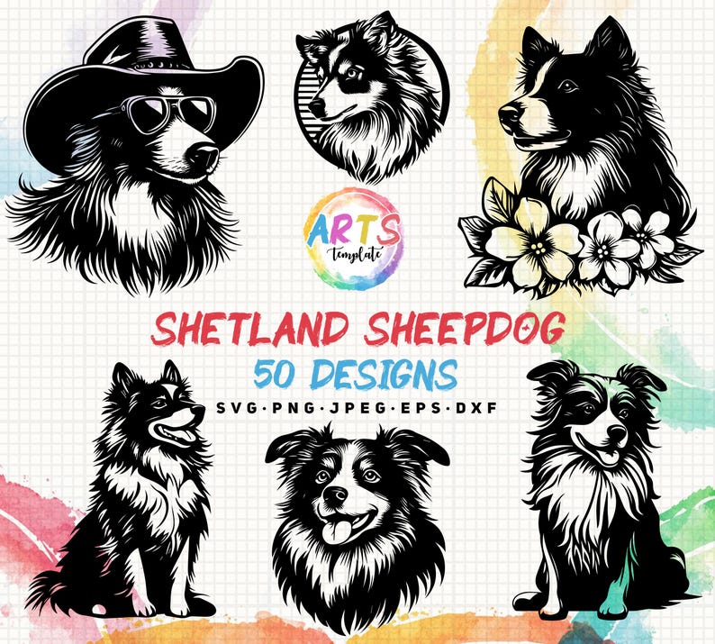 Shetland Sheepdog Bundle Svg Png Jpeg Eps Dxf Bundle Silhouette Clipart ...