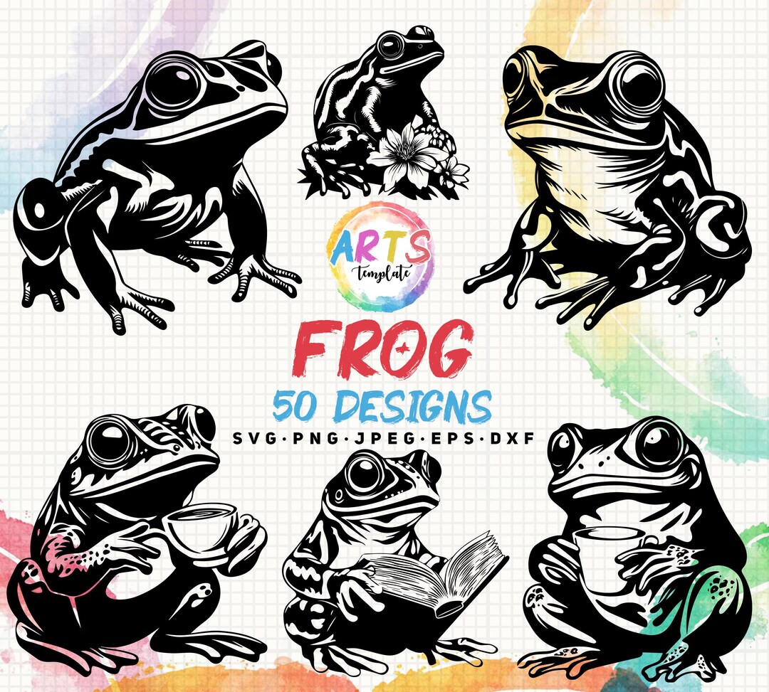 Frog Bundle Art Template Svg Png Jpeg Eps Dxf Bundle Silhouette Clipart ...