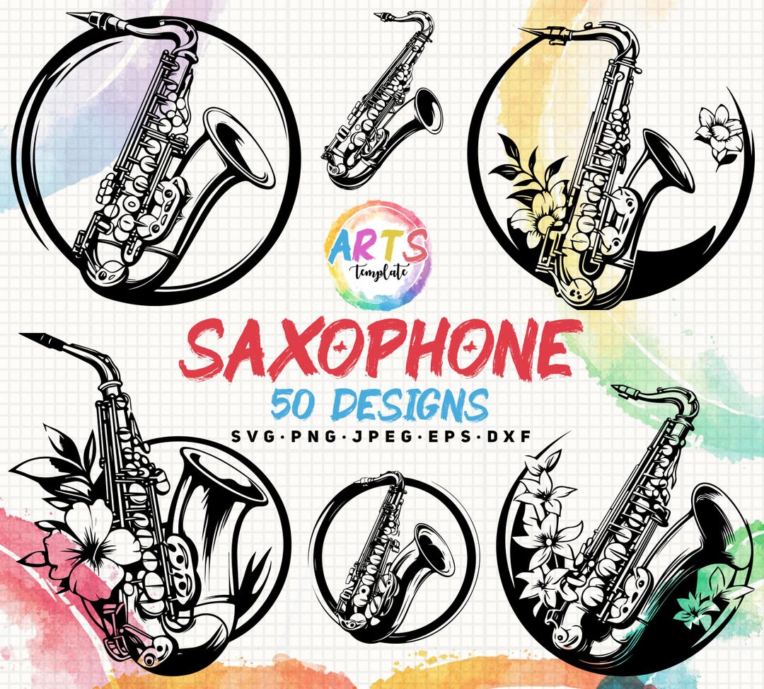 Saxophone Bundle Svg Png Jpeg Eps Dxf Bundle Silhouette Clipart Cricut ...