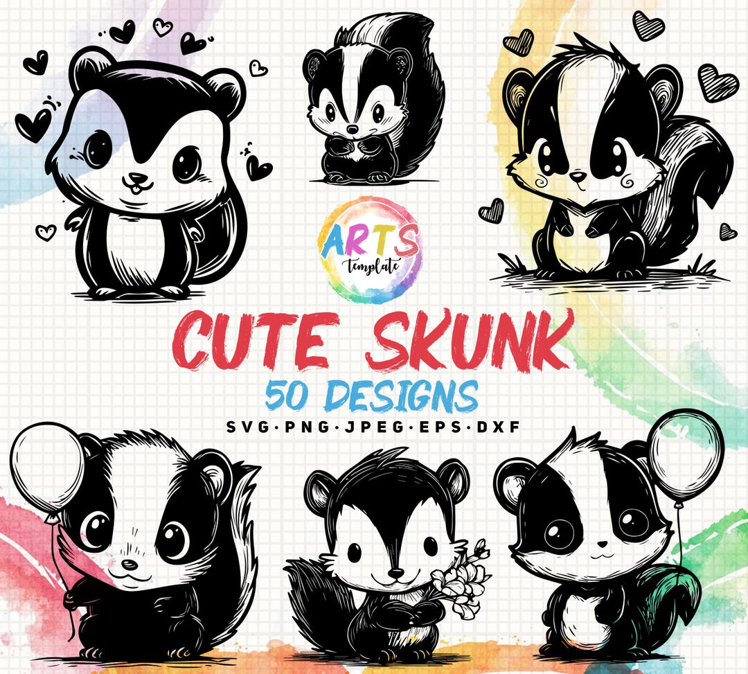 Cute Skunk Art Template Svg Png Jpeg Eps Dxf Bundle Silhouette Clipart ...