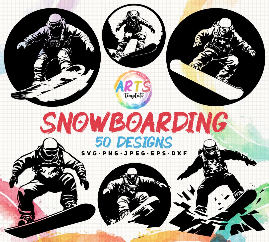 Snowboarding Bundle Art Template Svg Png Jpeg Eps Dxf Bundle Silhouette ...