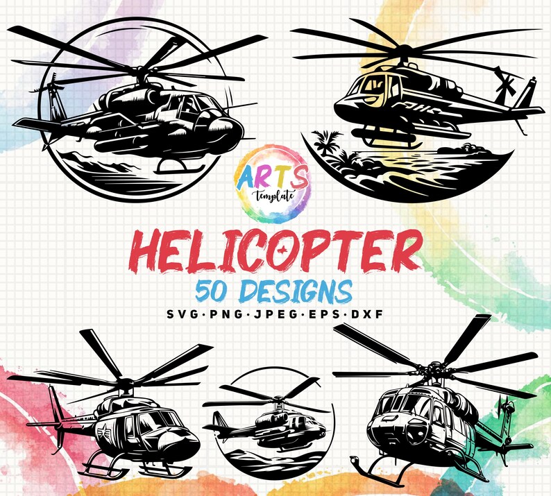 Helicopter Bundle Svg Png Jpeg Eps Dxf Bundle Silhouette Clipart Cricut ...