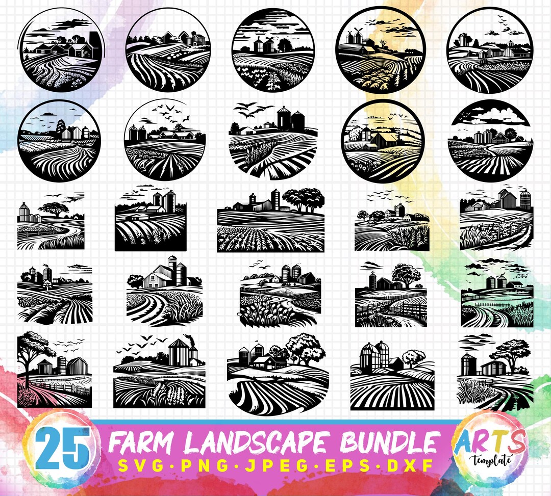 Farm Landscape Bundle Svg Png Jpeg Eps Dxf Vector Bundle Silhouette ...