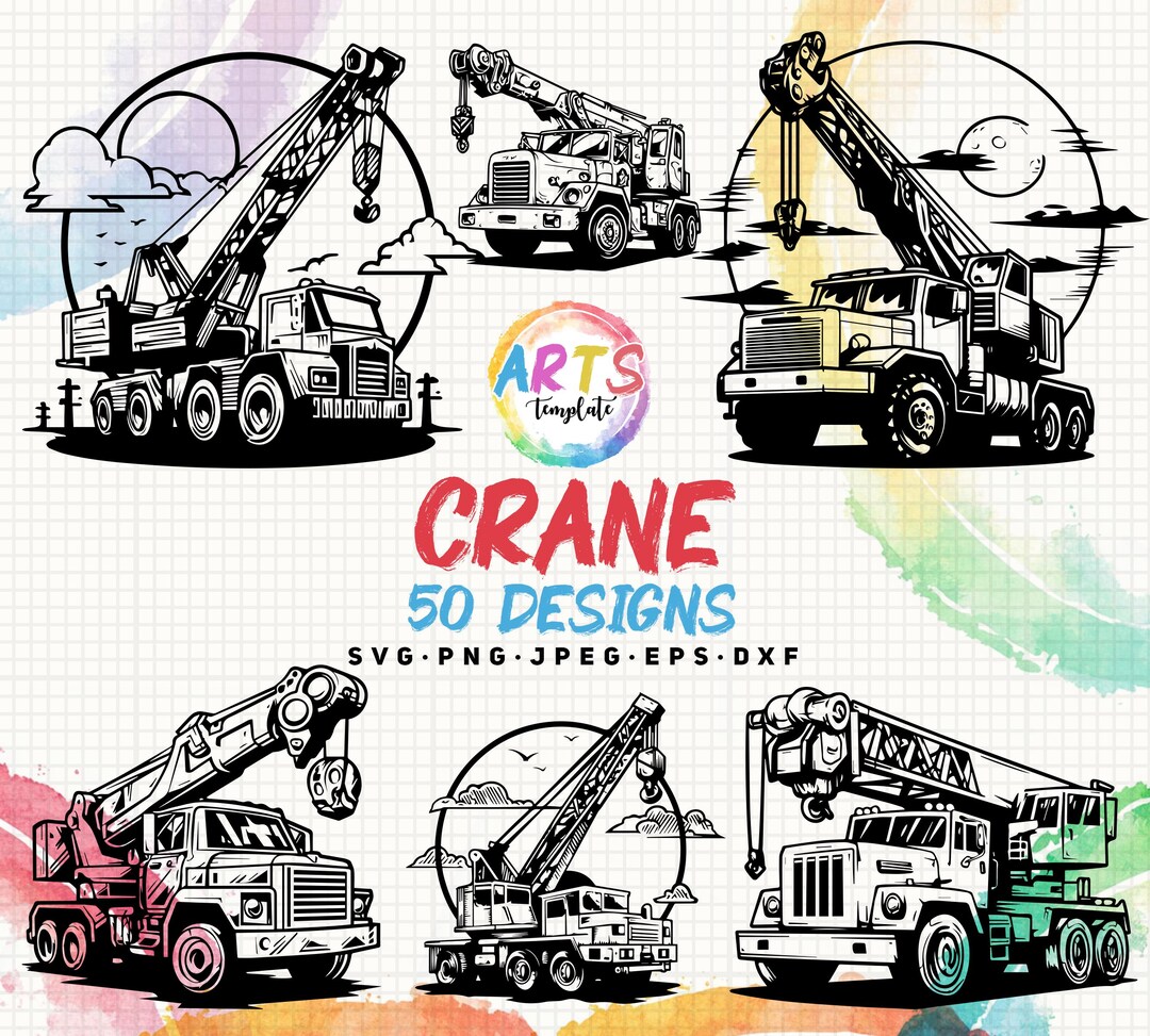 Crane Truck Clipart Bundle, Construction Vehicle Graphics (svg, Png ...