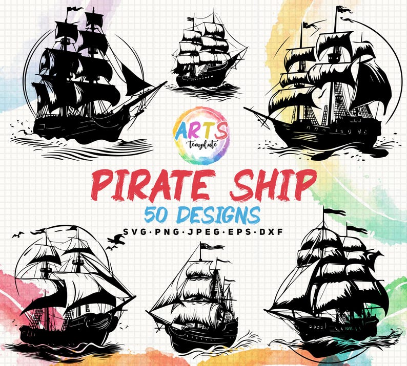 Pirate Ship Bundle Svg Png Jpeg Eps Dxf Bundle Silhouette Clipart ...