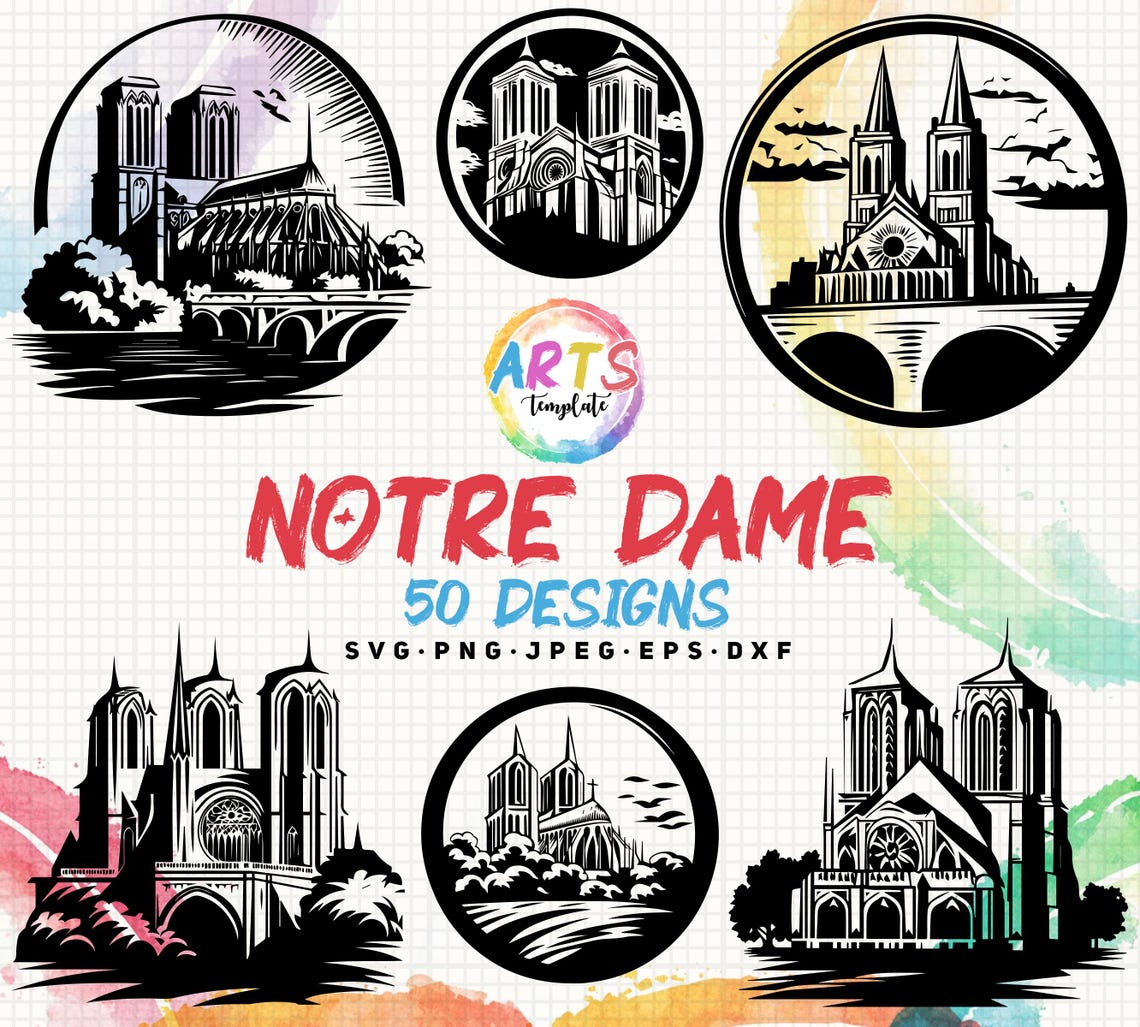 Notre Dame Cathedral SVG Bundle, Paris Landmark Clipart (digital ...