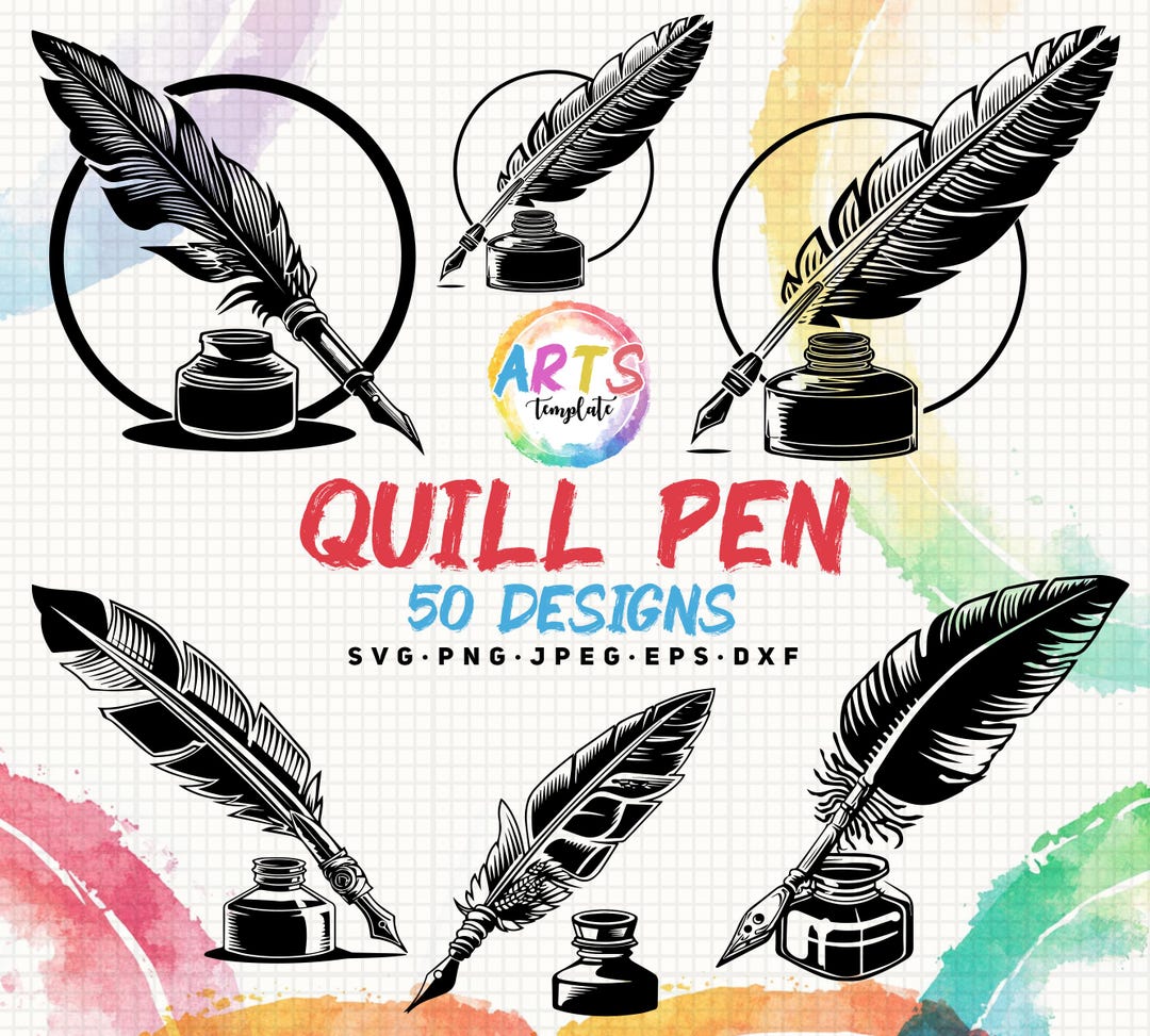Quill Pen Bundle Art Template Svg Png Jpeg Eps Dxf Bundle Silhouette ...