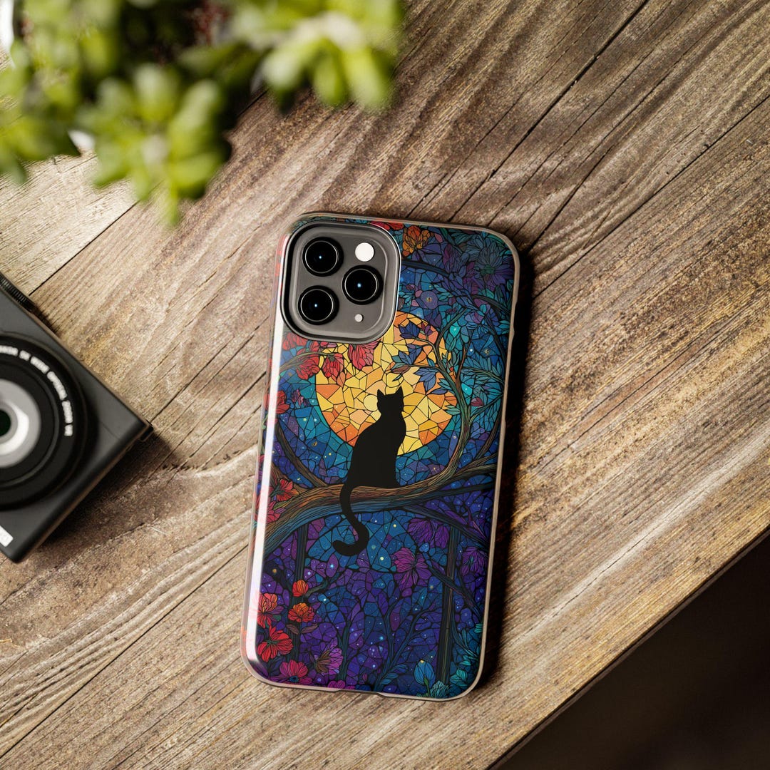 Celestial Cat Moon Stained Glass Moon Cat Phone Artful Phone Case Gift ...