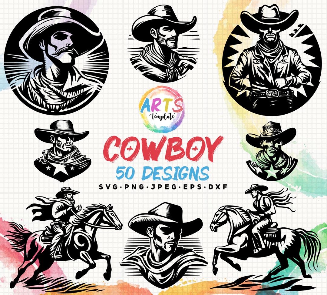Cowboy Clipart Bundle: Wild West Vector Graphics (svg, Png, Jpg, Eps ...