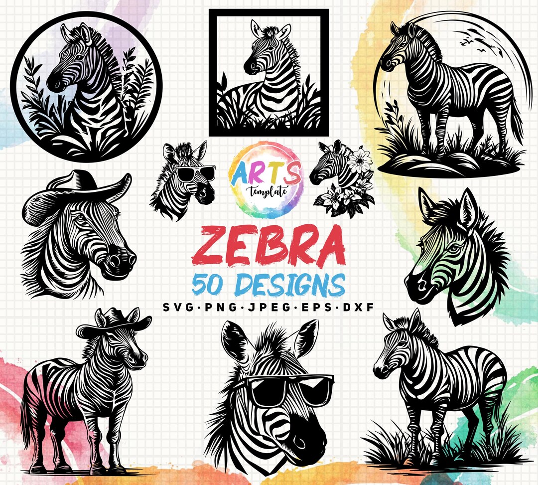 Zebra Clipart Bundle: Safari Animal Vector Designs (svg, Png, Jpg, Eps ...