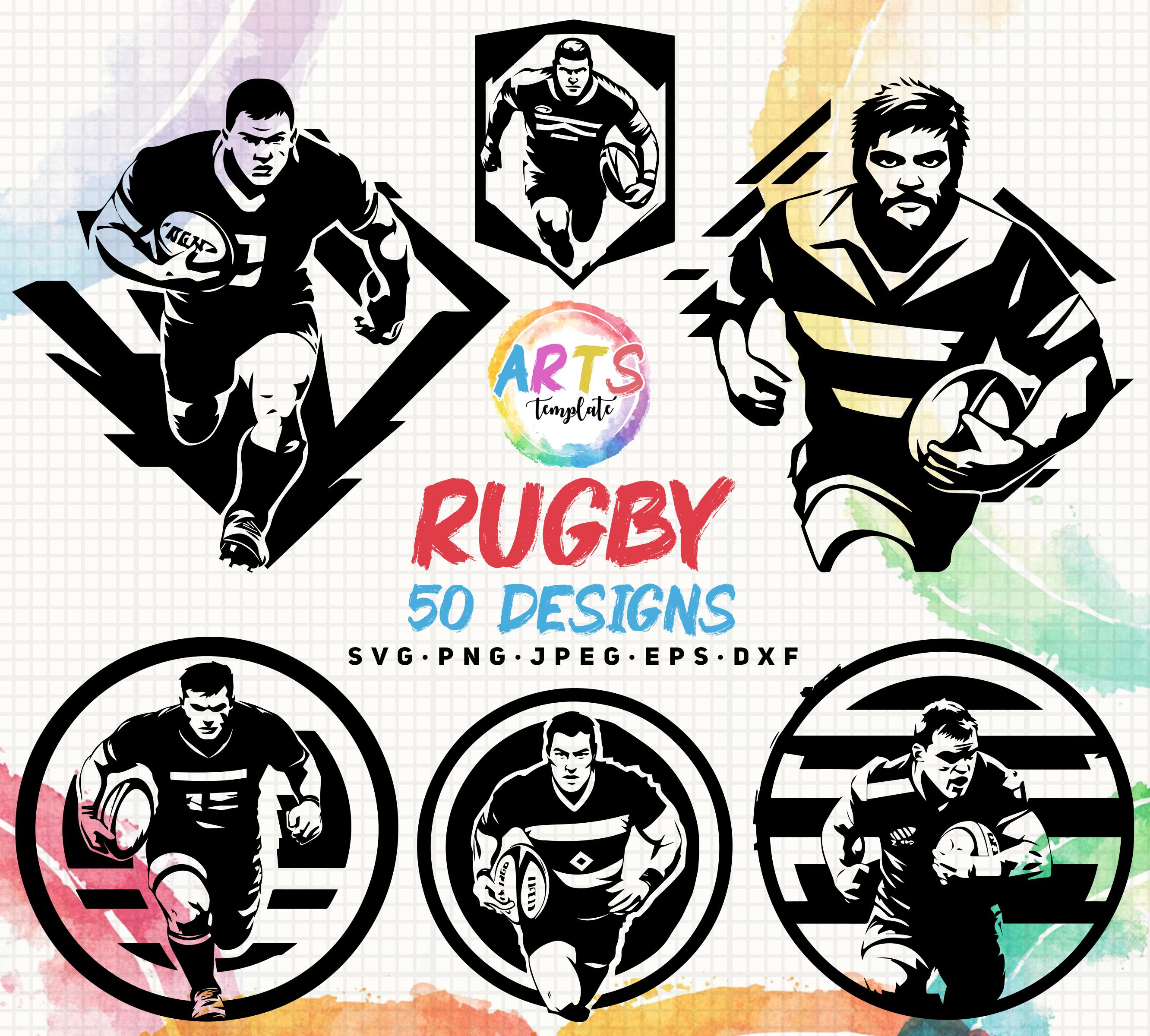 Rugby Bundle Art Template Svg Png Jpeg Eps Dxf Bundle Silhouette ...