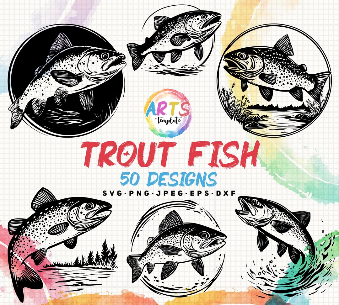 Trout Fish Bundle Svg Png Jpeg Eps Dxf Bundle Silhouette Clipart Cricut ...