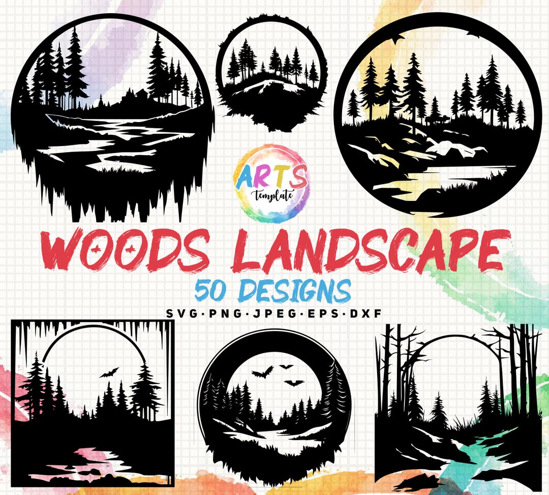 Woods Landscape Bundle Art Template Svg Png Jpeg Eps Dxf Bundle ...
