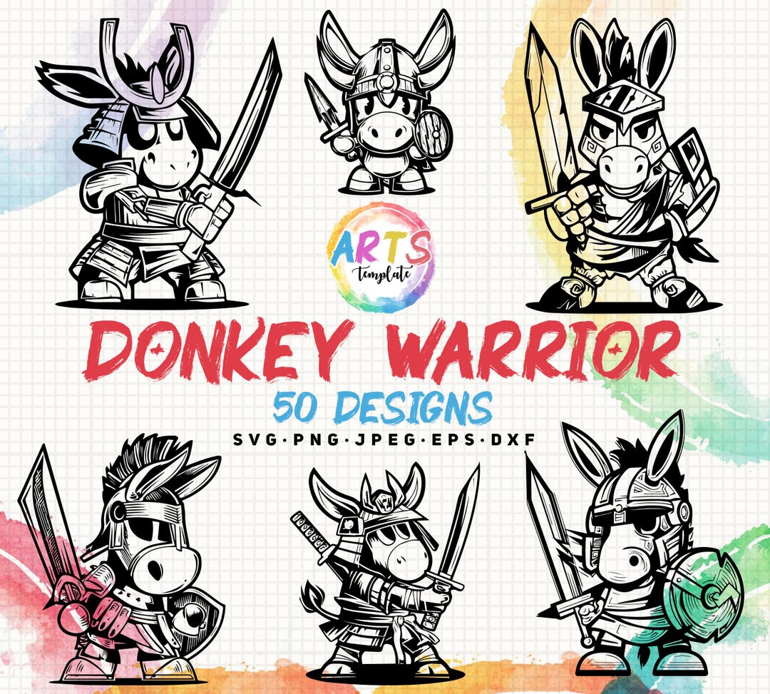 Donkey Warrior Art Template Svg Png Jpg Dxf Bundle Silhouette Clipart ...
