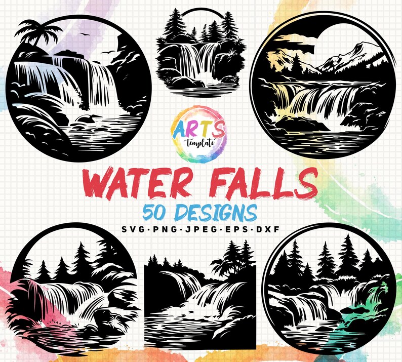 Waterfalls Bundle Svg Png Jpeg Dxf Bundle Silhouette Clipart Cricut ...