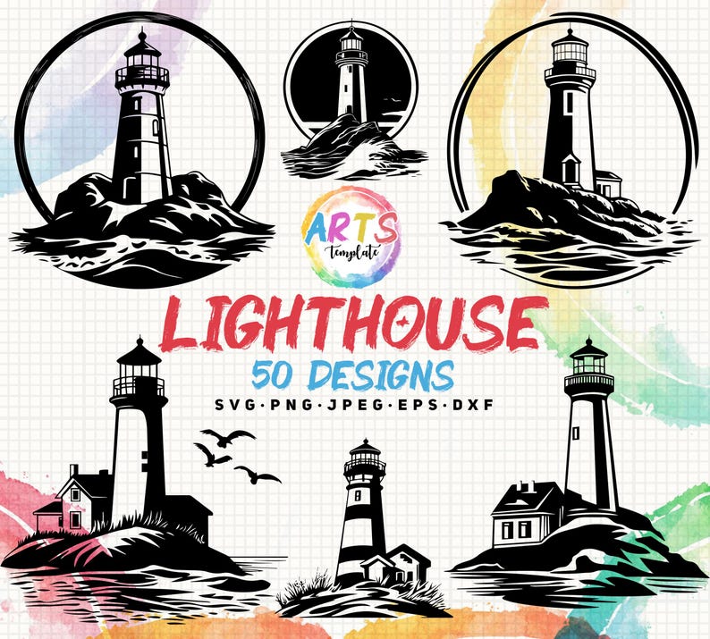 Lighthouse Bundle Svg Png Jpeg Eps Dxf Bundle Silhouette Clipart Cricut ...
